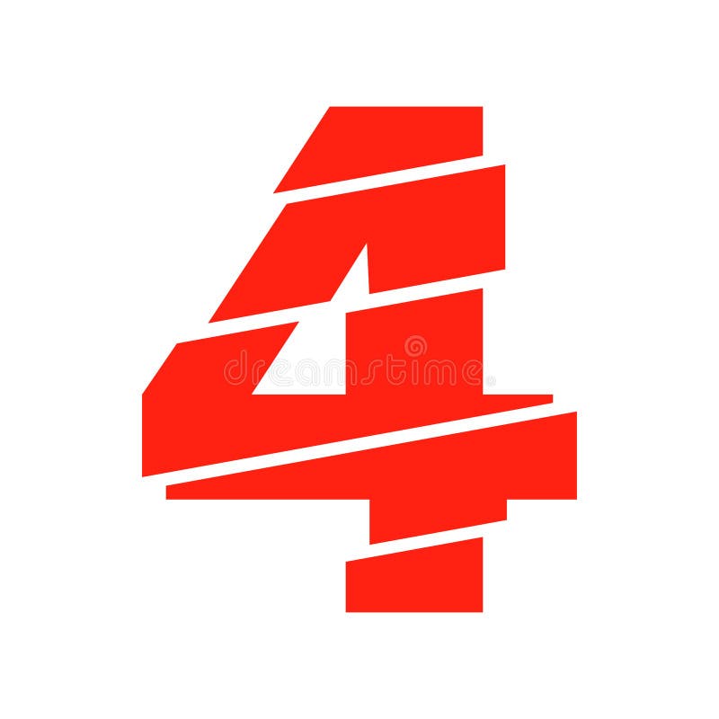 Modern Red 4 Number Design Vector Illustration. Numeral Vector Trendy ...