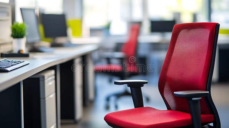 Modern Red Office Chair in a Bright Workspace Stock Illustration ...