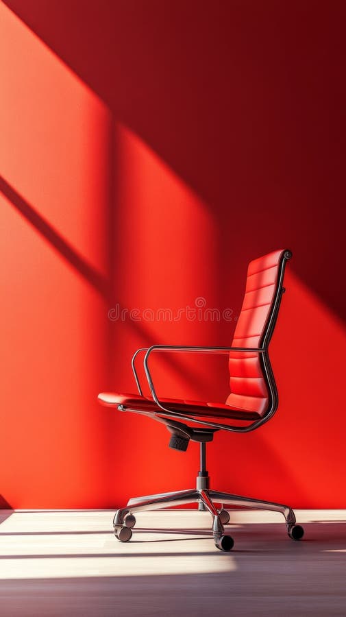 Modern Red Office Chair with Shadows on Red Wall, Minimalist Design ...