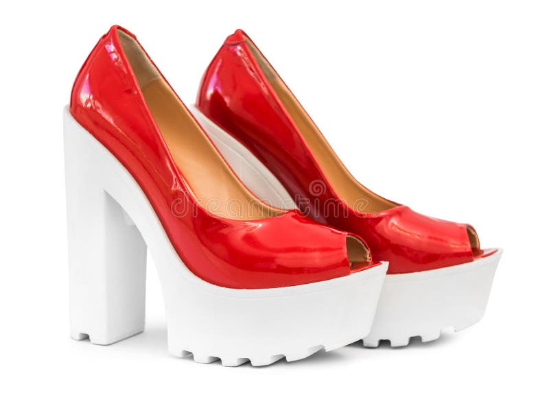 Modern Red Patent Leather Shoes on White Heels Stock Photo - Image of ...