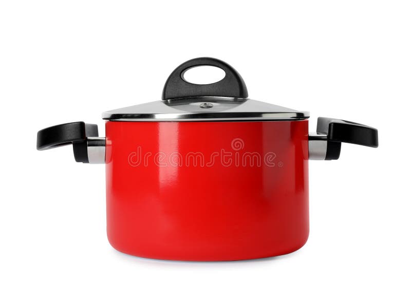 Modern Red Pot with Lid Isolated on White Stock Photo - Image of ...