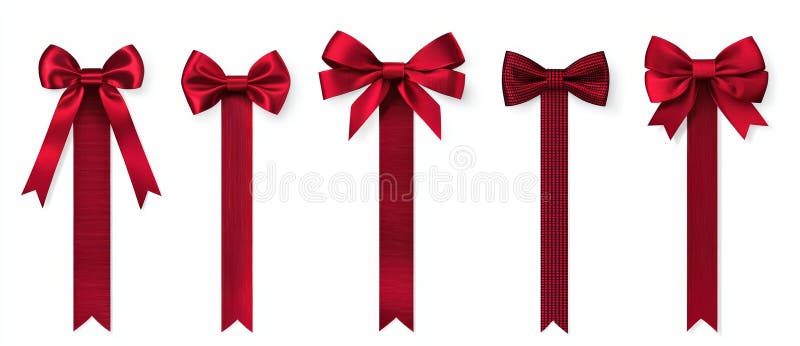 Modern Red Ribbon and Red Bow Set with Satin Decorative Bows Isolated ...