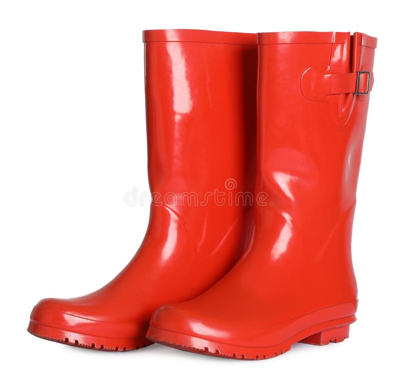 Modern Red Rubber Boots Isolated on White Stock Image - Image of ...
