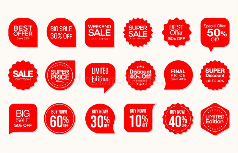Modern Red Sale Stickers Collection Vector Illustration Stock Vector ...
