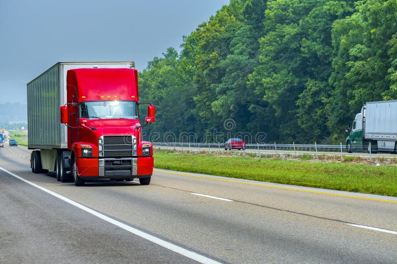 Modern Red Semi Truck on the Interstate Stock Photo - Image of semi ...