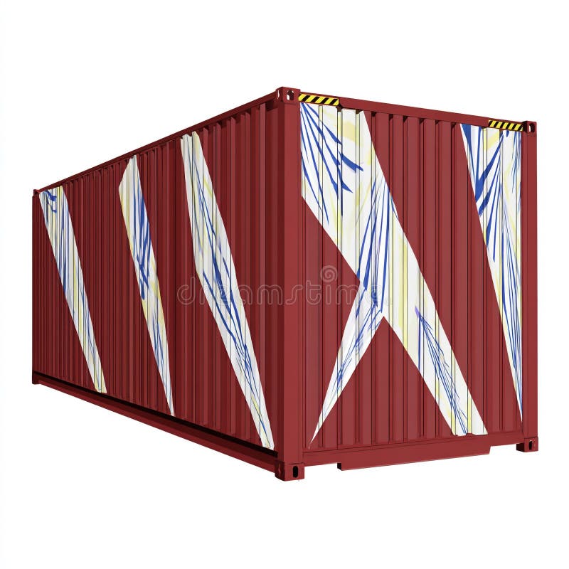 Modern Red Shipping Container with Abstract White and Blue Stripe ...