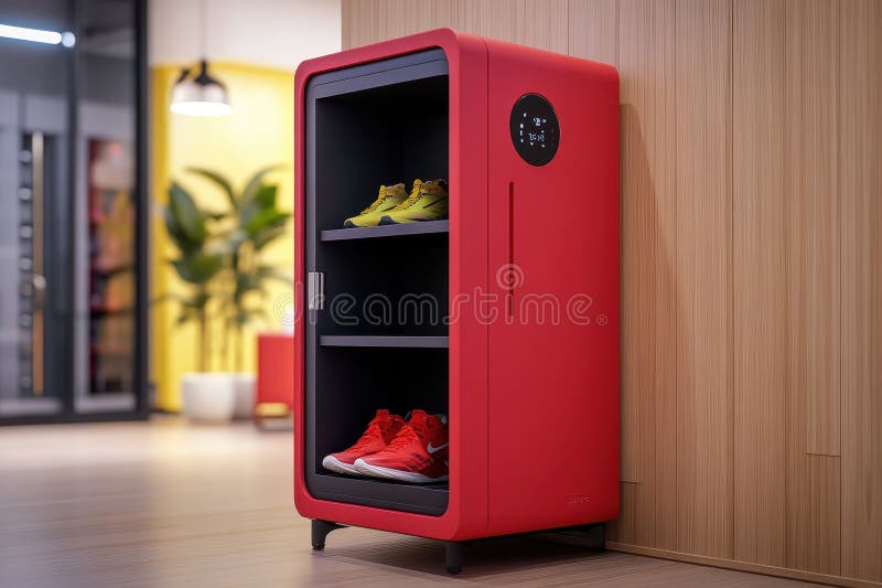 A Modern Red Shoe Cabinet with Shelves, Designed for Stylish Storage ...