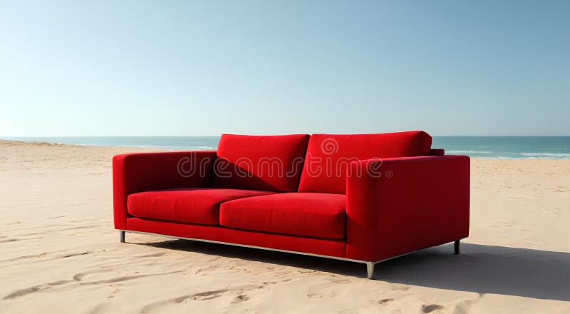 Modern Red Sofa on Beach Sand, Modern Interior, Modern Interior Design ...