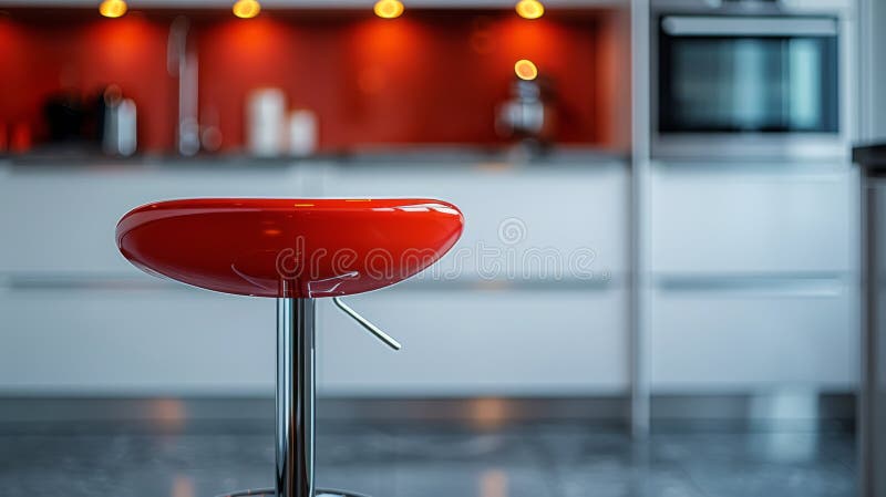 A Modern Red Stool in a Contemporary Kitchen Setting. Stock Image ...