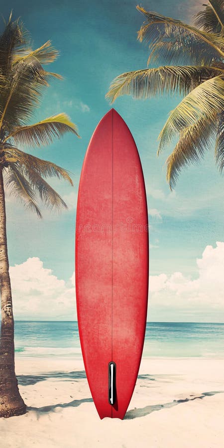 Modern Red Surfboard on Tropical Sandy Beach Stock Illustration ...