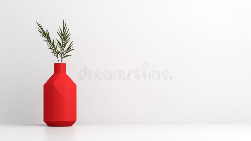 Modern Red Vase with Geometric Patterns on White Background Stock ...