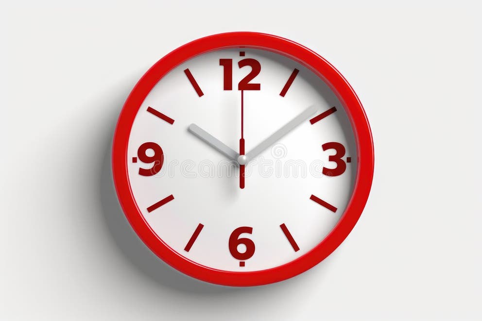 A Modern Red and White Clock on a Plain White Wall. Suitable for ...