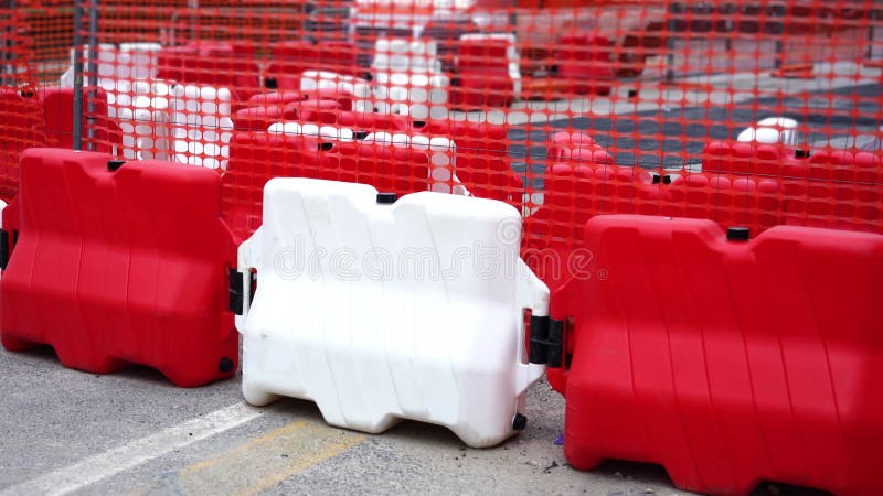 Modern Red and White Plastic Boxes Divide Wide Asphalt Road Stock Video ...