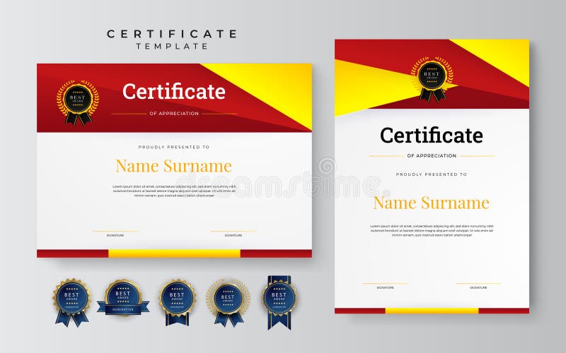 Modern Red Yellow Certificate Template and Border, for Award, Diploma ...