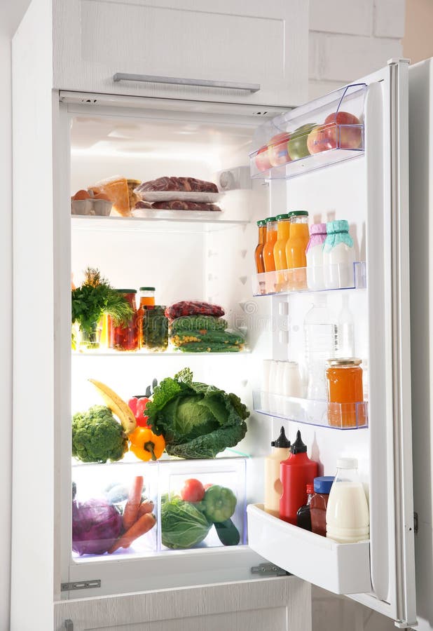 Modern Refrigerator Full of Products Stock Image - Image of hungry ...