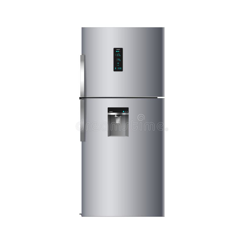 Modern Refrigerator with Panel on Chrome Silver Door. Realistic Fridge ...