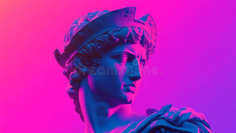 Modern Reinterpretation of a Classic Statue with Vibrant Lighting in a ...