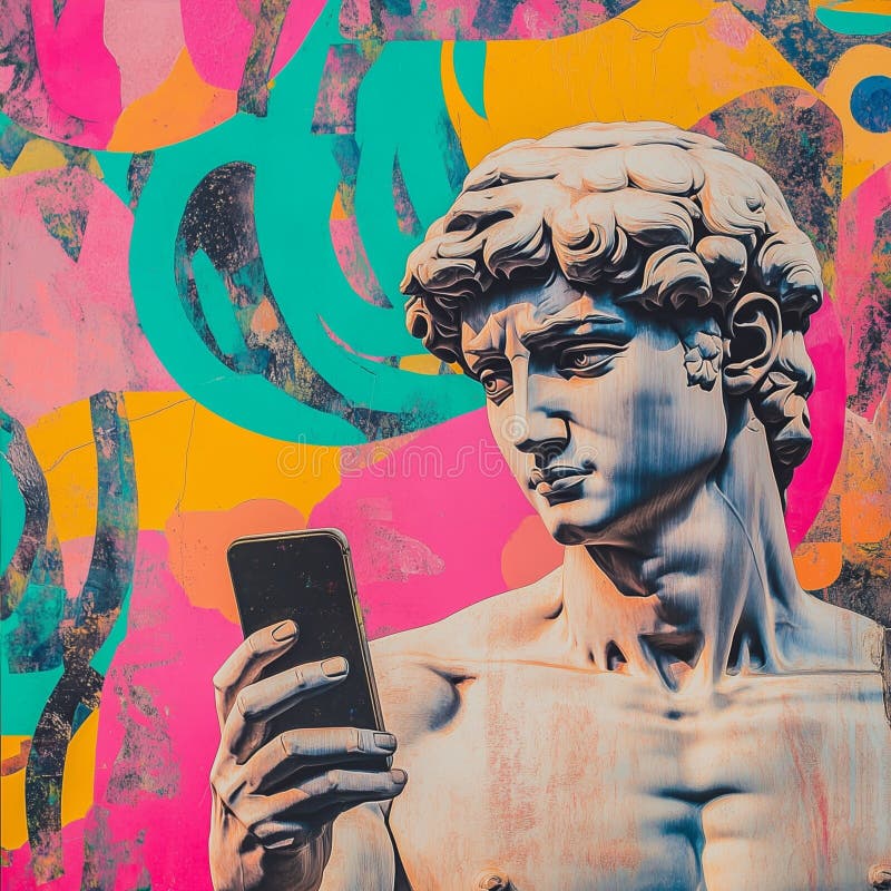 Modern Reinterpretation of a Classical Statue Holding a Smartphone ...