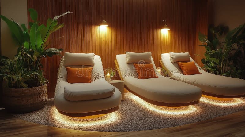 Modern Relaxation Lounge with Comfortable Seating and Ambient Lighting ...