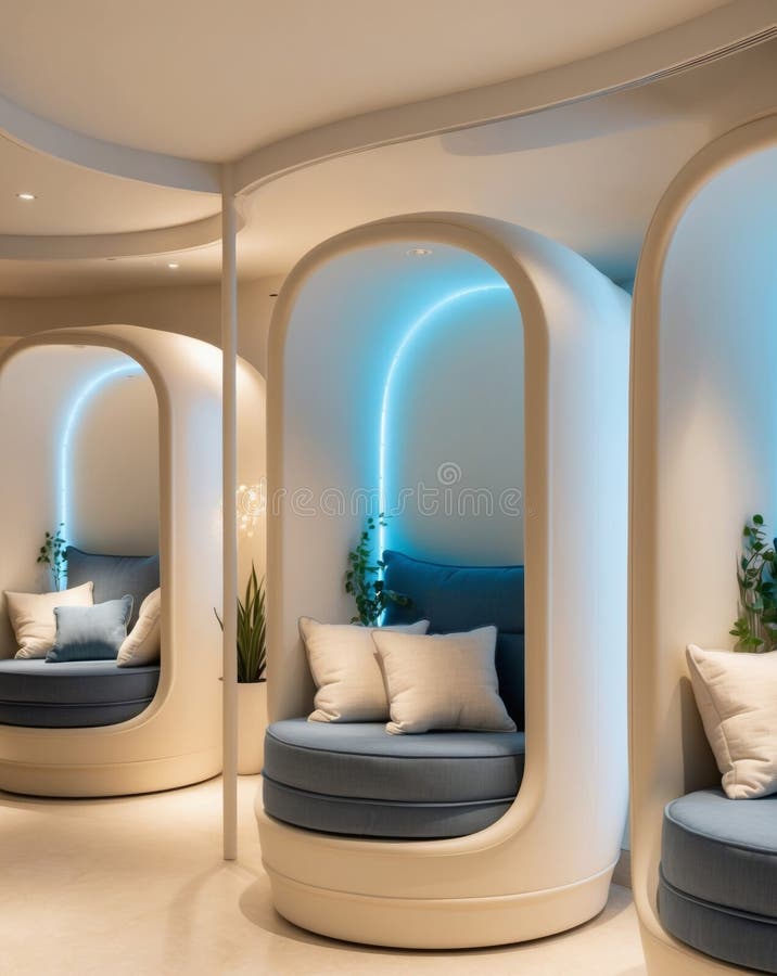 Modern Relaxation Pods with LED Lighting in Luxury Spa. Stock Photo ...