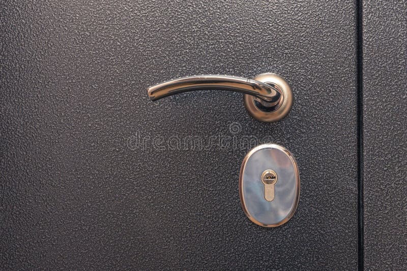 Modern Reliable Metal Door. Shiny Handle, Lock. Close-up Stock Image ...