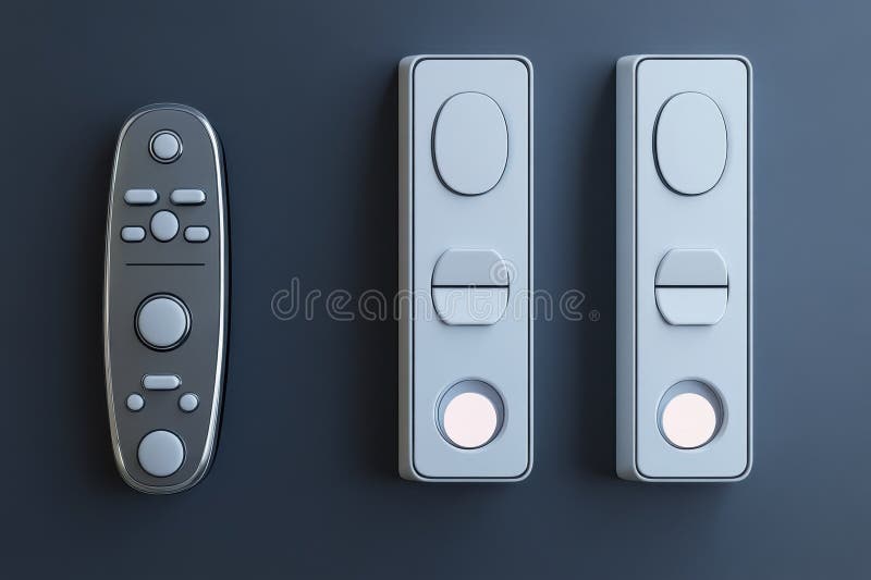 Modern Remote Control and Light Switches Displayed on a Sleek Dark Wall ...