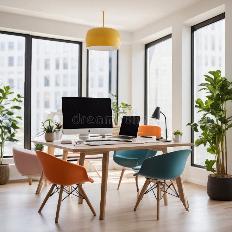 Modern Remote Work Home Office with Diverse Video Conference Stock ...