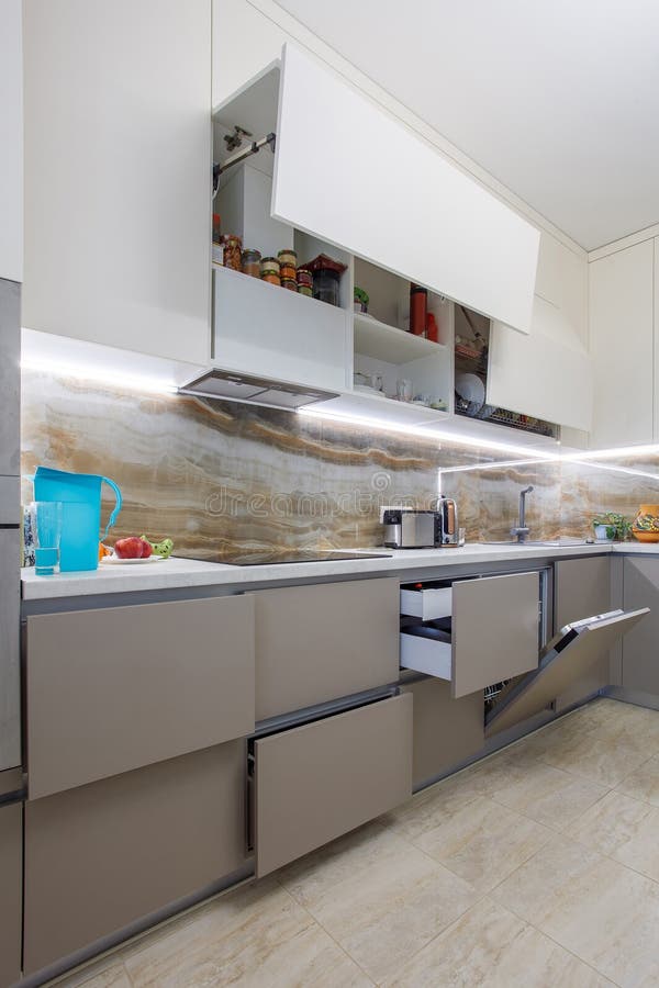 Modern Renovated Kitchen with Flat Design Stock Photo - Image of ...