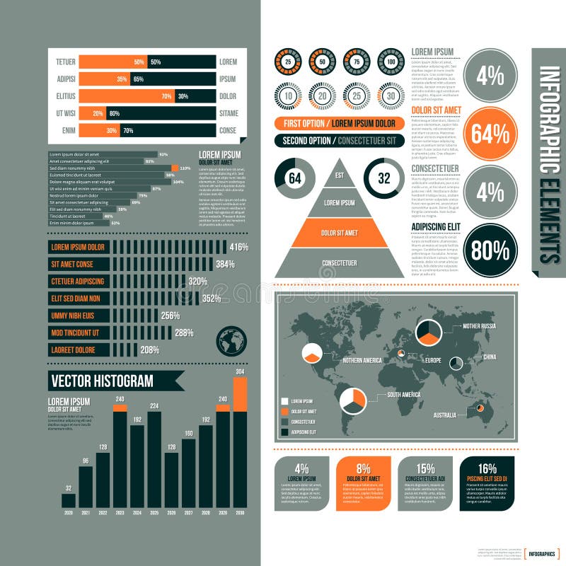 Modern Report Template with Big Set of Infographics Elements Stock ...