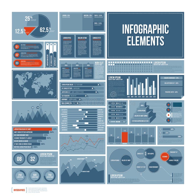 Modern Report Template with Big Set of Infographics Elements Stock ...