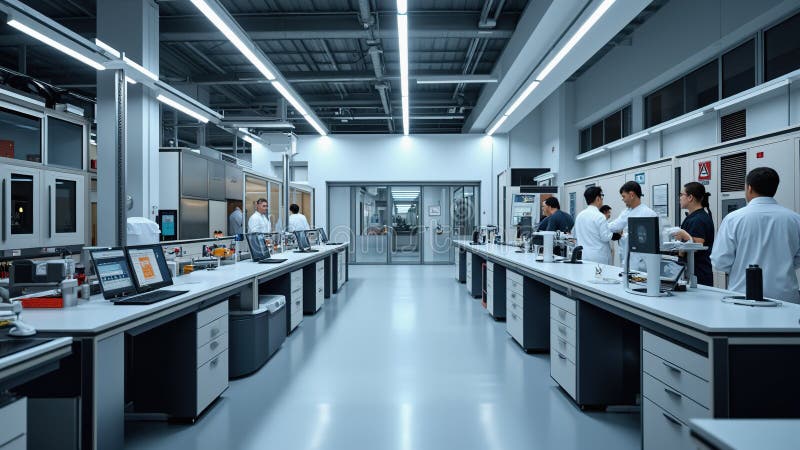 Modern Research Laboratory with Scientists Collaborating on Experiments ...