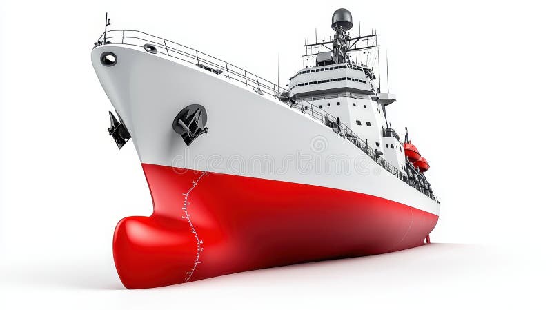 Modern Research Vessel in White and Red Colors on White Background ...