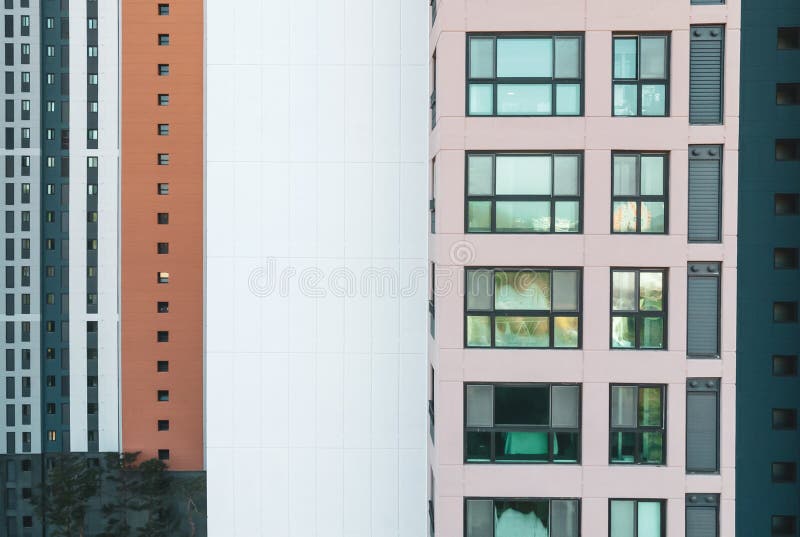 The Modern Residential Apartment Complex Close-up, Front View Stock ...