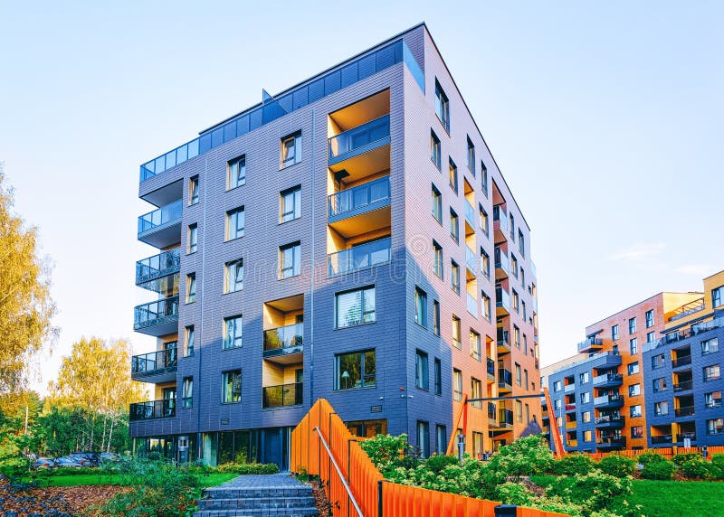 Modern Residential Apartment Complex and Outdoor Facilities Stock Image ...