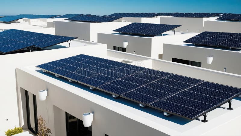 Modern Residential Building with Rooftop Solar Panels Eco Friendly ...