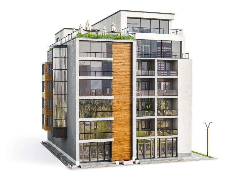 Modern Residential Building at the White Background. Stock Illustration ...
