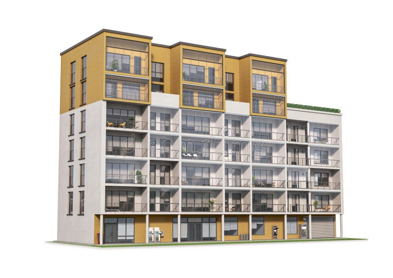 Modern Residential Building at the White Background. Stock Illustration ...