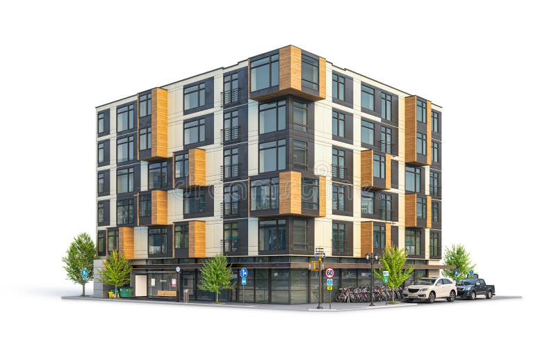 Modern Residential Building at the White Background. Stock Illustration ...