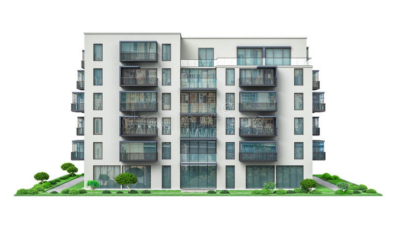 Modern Residential Building at the White Background. Stock Illustration ...