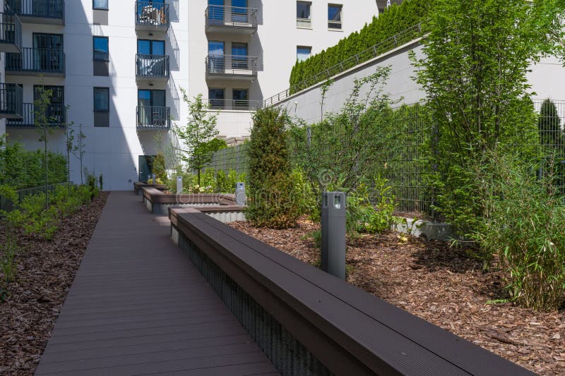 Modern Residential Complex with Landscaped Courtyard Stock Image ...