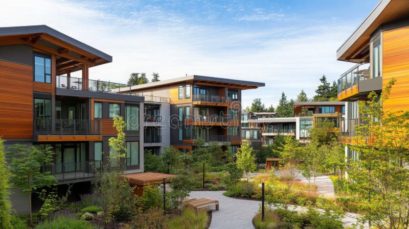 Modern Residential Complex with Lush Greenery in a Tranquil Urban ...