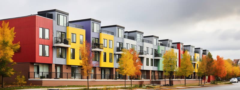 Modern Residential Complex: Multi-colored Facades Under Overcast Sky ...