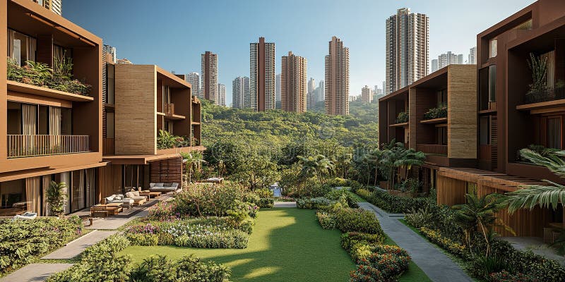 Modern Residential Complex Surrounded by Lush Greenery and Urban ...