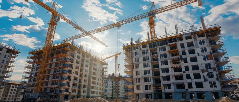 Modern Residential Complex Under Construction with Cranes and ...