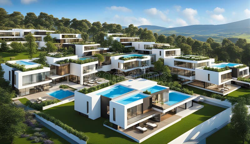 Modern Residential Private Houses Complex Stock Illustration ...