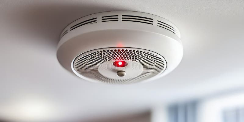 Modern Residential Smoke Alarm with Red LED Light Indicator on White ...