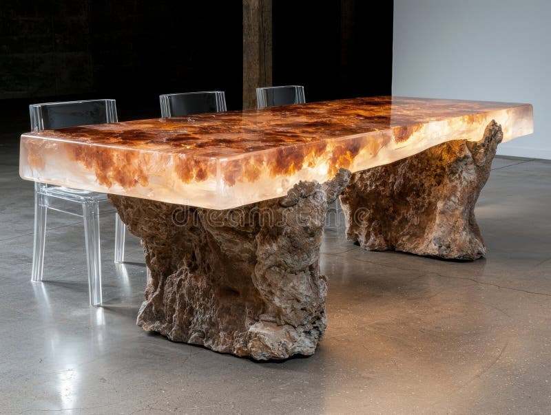 Modern Resin and Stone Dining Table with Translucent Top Stock ...