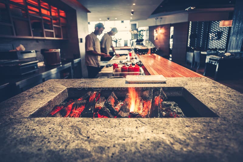 Modern Restaurang Med Spisen Arkivfoto - Bild av flamma, inre: 82186546