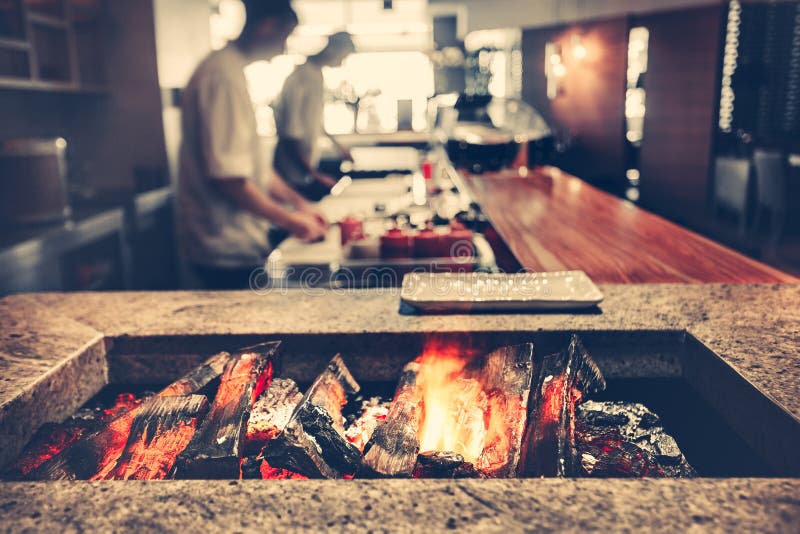 Modern Restaurant with Fireplace Stock Image - Image of commercial ...