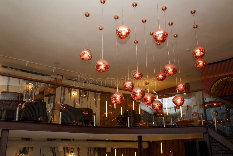 Modern Restaurant Interior with Beautiful Creative Light Lamps Hangng ...